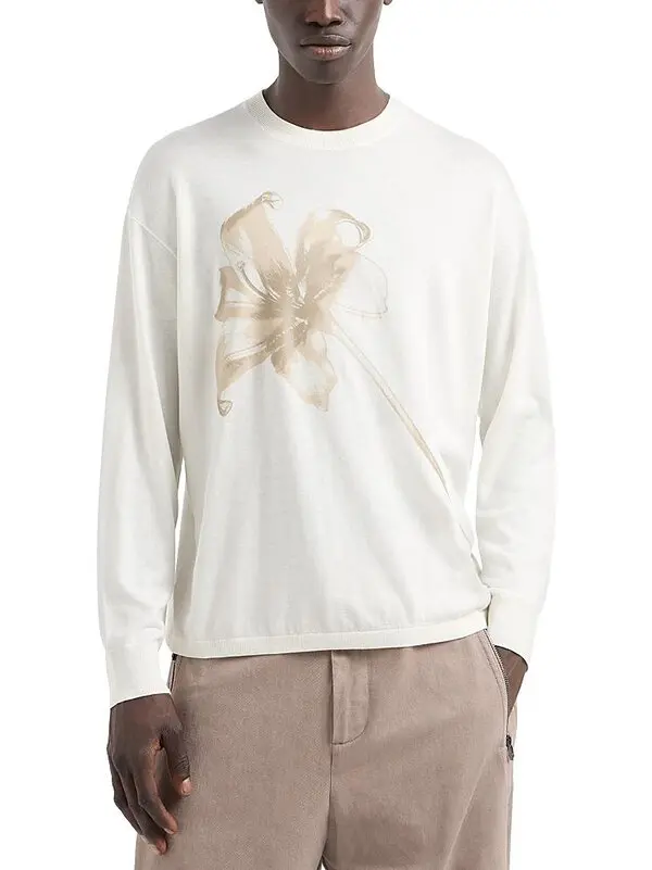 Emporio Armani Knit Floral Print Crewneck Sweater - Snow White