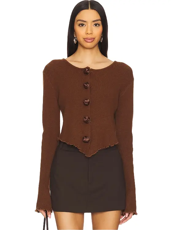 BUBISH X Rosette Knit Cardigan - Chocolate Brown