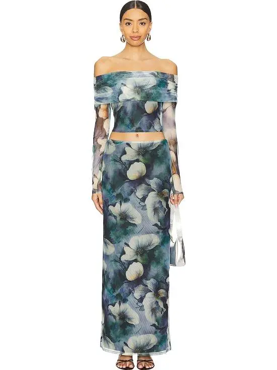 MORE TO COME Maxi Skirt Set - Blue Floral