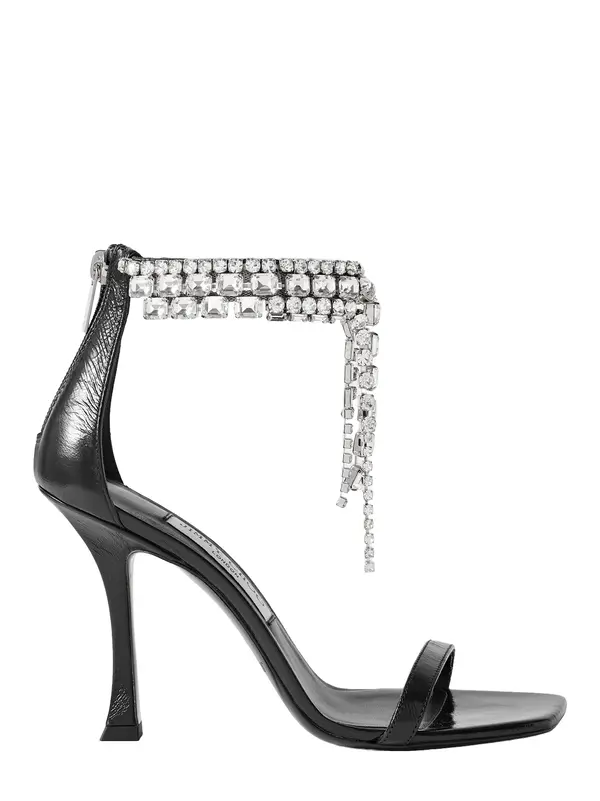 JIMMY CHOO Verity 100 Crystal-embellished Leather Sandals - Black