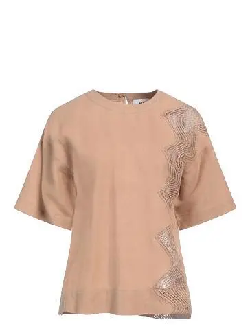 Alpha Studio Woven Top With Lace Trims - Beige