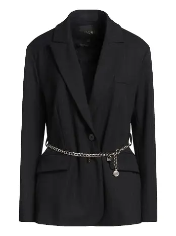 Maje Belted Pinstriped Blazer - Black