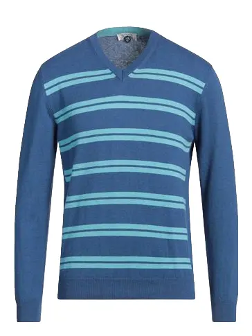 HERITAGE Striped V-neck Cotton Sweater - Blue