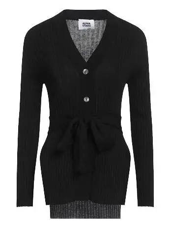 Alpha Studio Cotton Knit Cardigan With Belt - Black