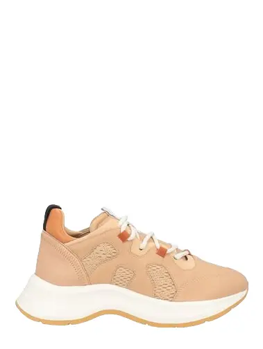 Hogan Chunky Sneakers In Leather And Textile Fibers - Beige