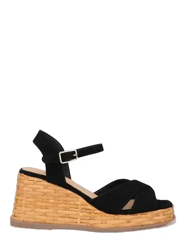 CastaÑer Leather Wedge Sandals - Black