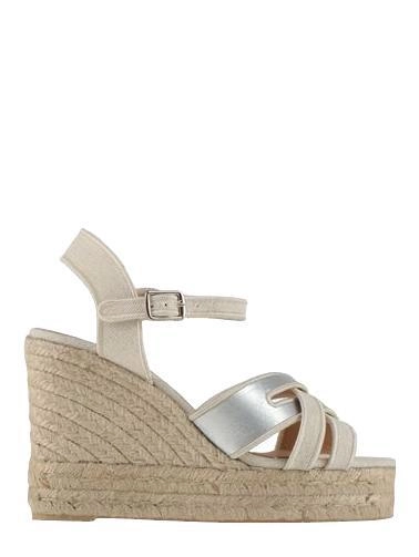 CastaÑer Military Textile Fibers And Leather Wedge Espadrilles - Ivory