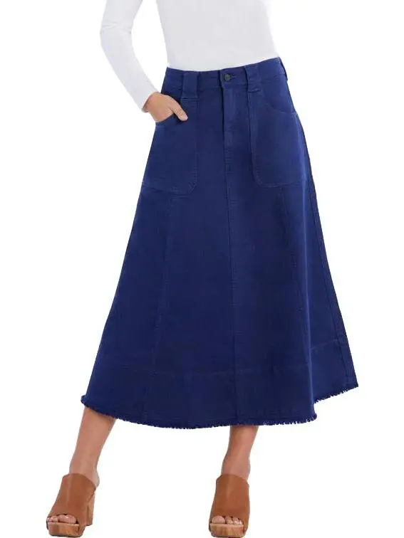 WASH LAB DENIM Patch Pocket Midi Skirt - Blue Stone