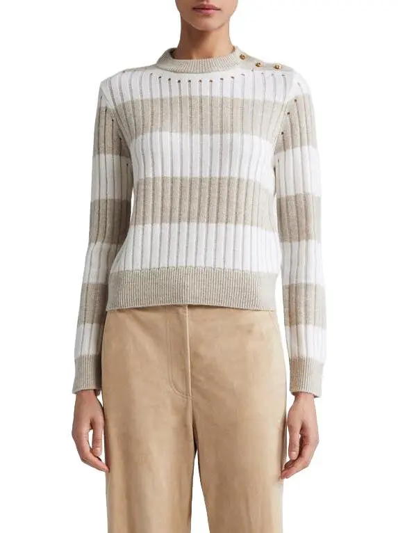 Max Mara Alfeo Stripe Rib Wool & Cashmere Crop Sweater - White