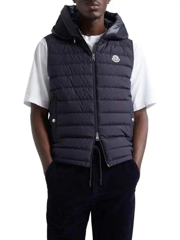 Moncler Bourget Down Hooded Vest - Dark Navy Blue