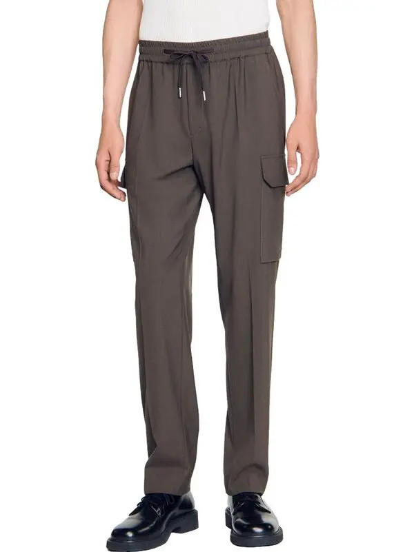 Sandro Elasticated Cargo Trousers - Dark Kaki.