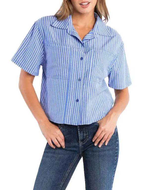 BILLY T Spot On Stripe Linen Blend Crop Button-up Shirt - Nautical Stripes