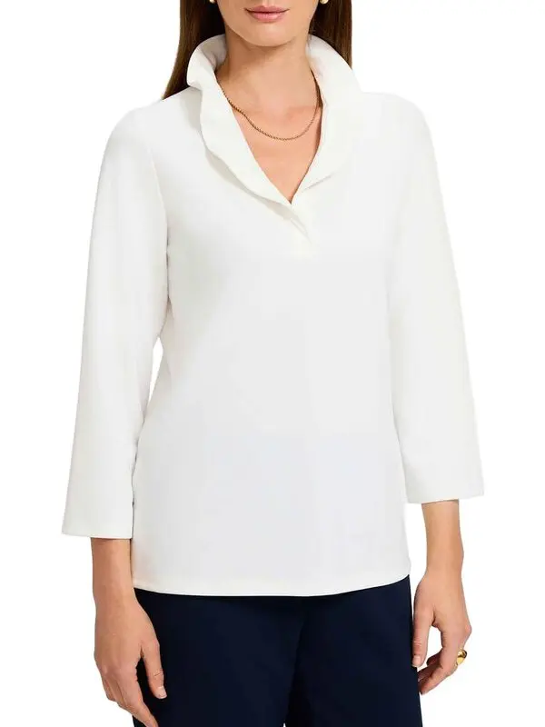 Foxcroft Tammy Ruffle Collar Crepe Top - Ecru