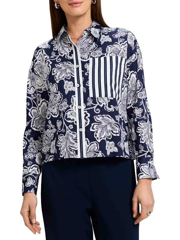 Foxcroft Marina Cotton Button-up Shirt - Navy/ White