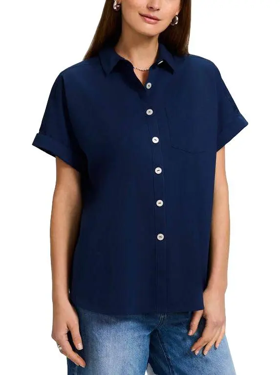 Foxcroft Abigail Short Sleeve Shirt - Navy