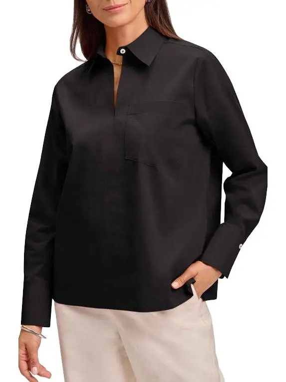 Foxcroft Bella Solid Popover Top - Black