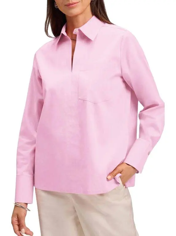 Foxcroft Bella Solid Popover Top - Bubblegum