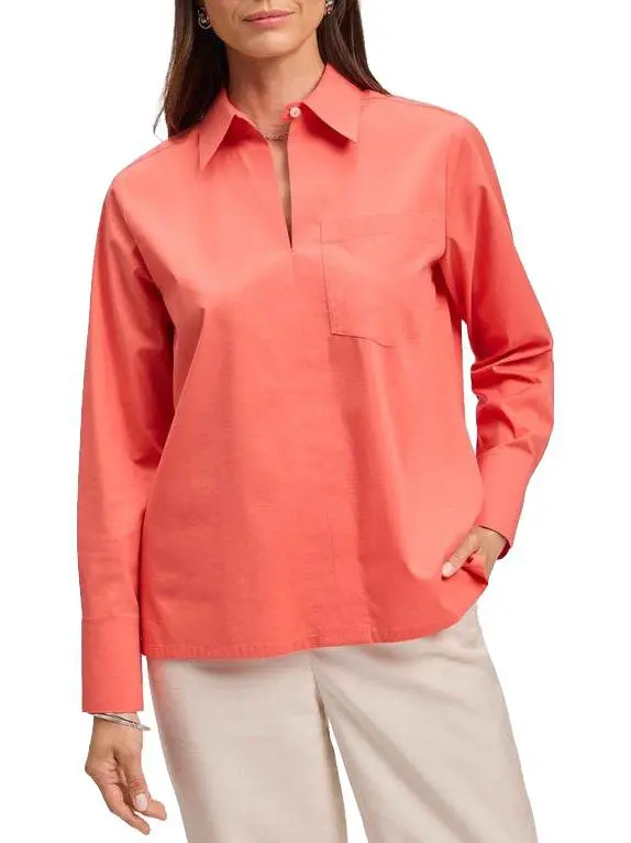 Foxcroft Bella Solid Popover Top - Tangerine