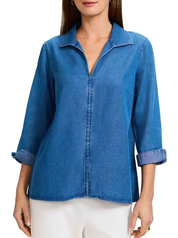 Foxcroft Agnes Denim Shirt - Medium Wash