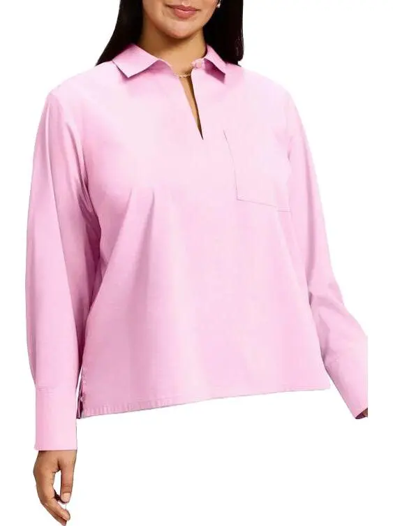 Foxcroft Bella Solid Popover Top - Bubblegum