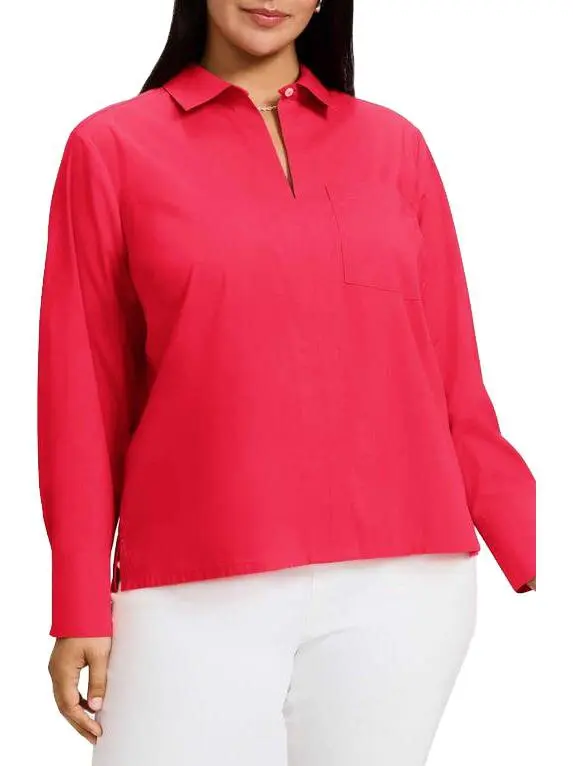 Foxcroft Bella Solid Popover Top - Raspberry