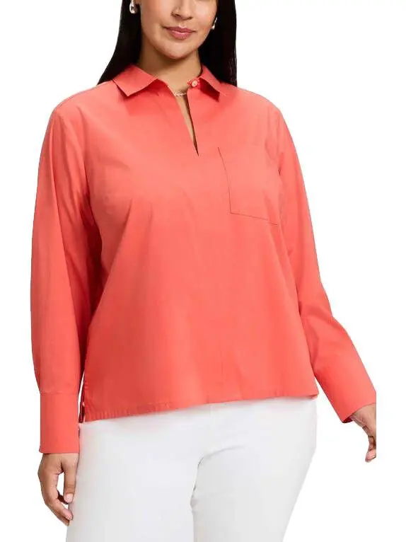Foxcroft Bella Solid Popover Top - Tangerine