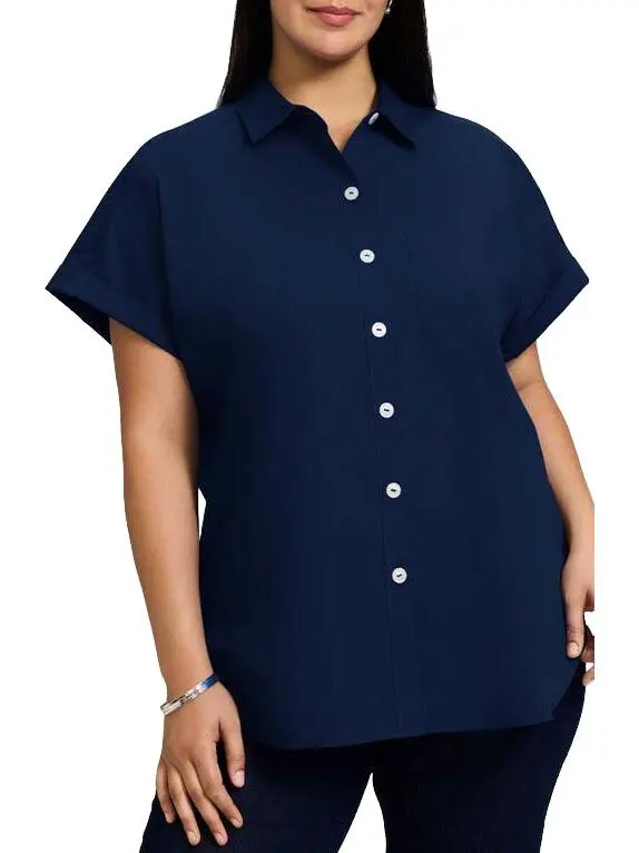 Foxcroft Abigail Short Sleeve Shirt - Navy