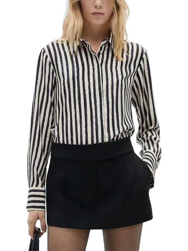 Mango Stripe Button-front Shirt - Ecru/black