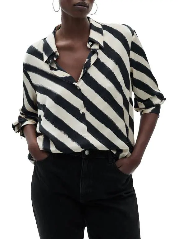 Mango Print Satin Button-up Shirt - Grey
