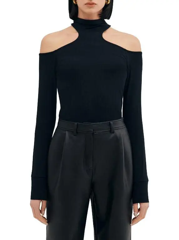 MARCELLA Cairo Cutout Mock Neck Top - Black