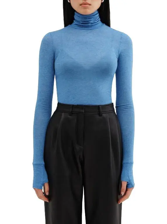 MARCELLA Tallin Sheer Turtleneck Top - Azure Blue