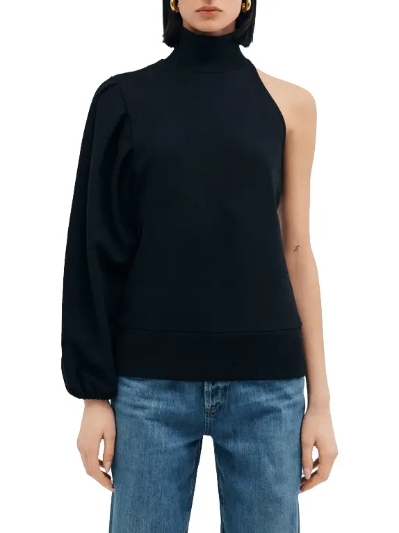 MARCELLA Glasgow Turtleneck One-shoulder Top - Black