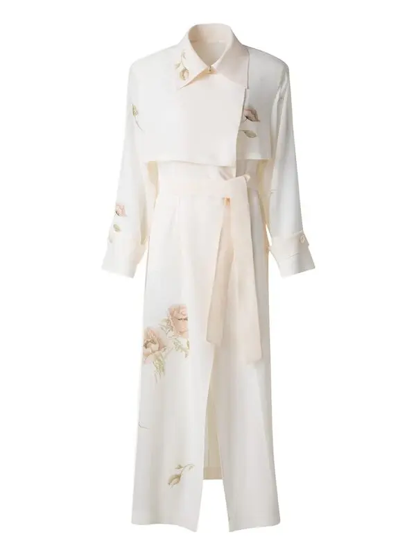 Akris Haider Floral-print Silk Crepe Trench Coat - Ecru-greige