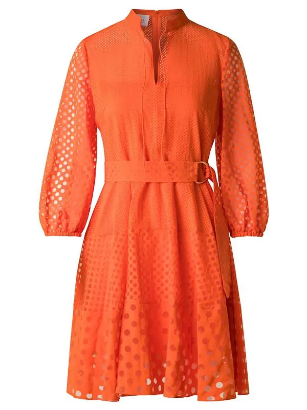 Akris Polka Dot Organzino Belted Shirt Dress - Orange