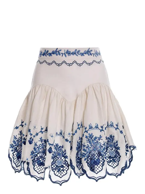 Agua Bendita Acaí Embroidered Linen Mini Skirt - Multi