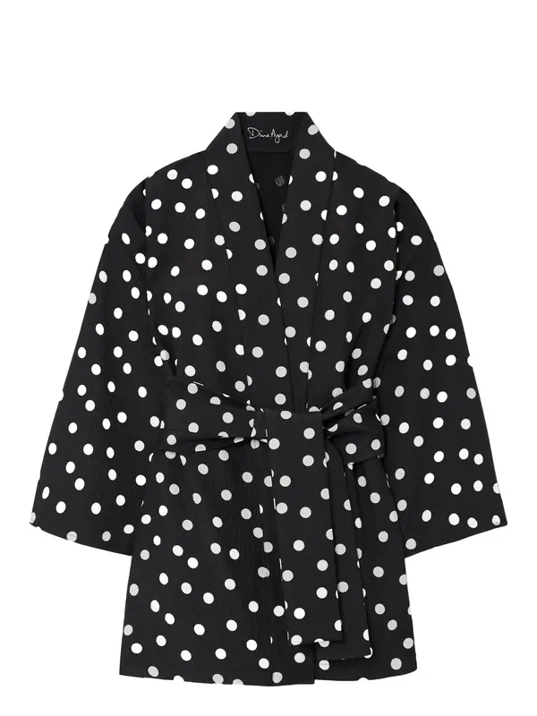 DIMA AYAD Belted Polka-dot Jacket - Black