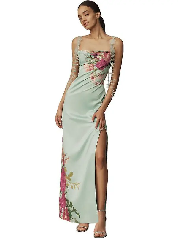 Bhldn Paisley 3d Embellished Side-slit Maxi Dress - Mint