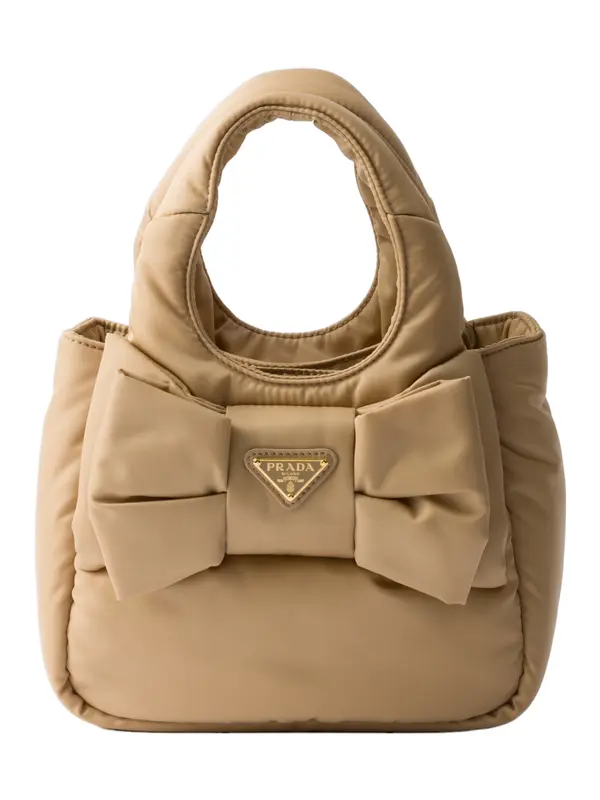 Prada Mini Padded Re-nylon Bag With Bow - Camel Brown