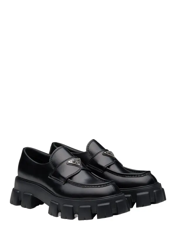 Prada Monolith Brushed Leather Loafers - Black