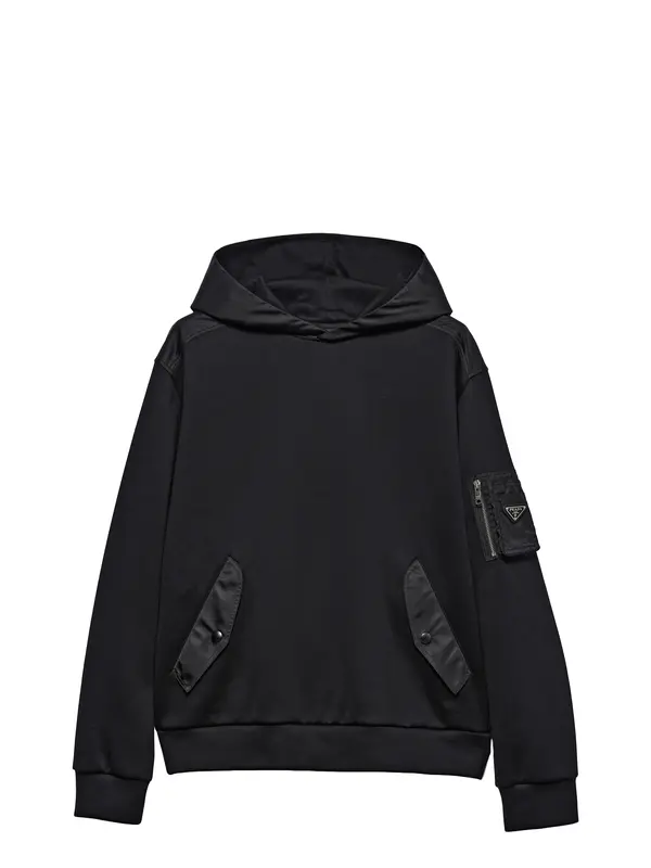 Prada Cotton Fleece And Re-nylon Hoodie - Black/black
