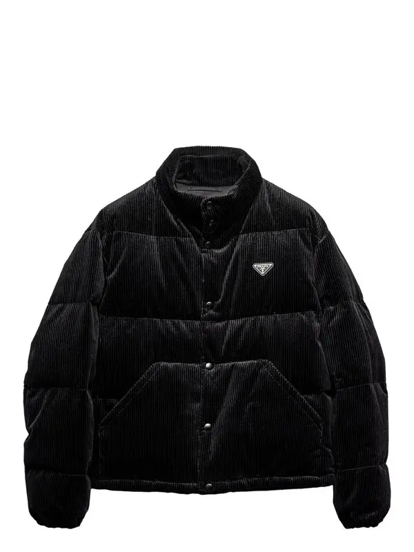Prada Cropped Corduroy Down Jacket - Black