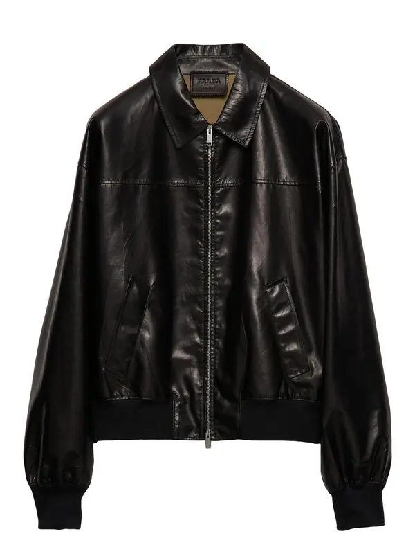 Prada Leather Bomber Jacket - Black