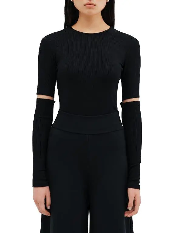 MARCELLA Stockholm Slit Sleeve Rib Top - Black