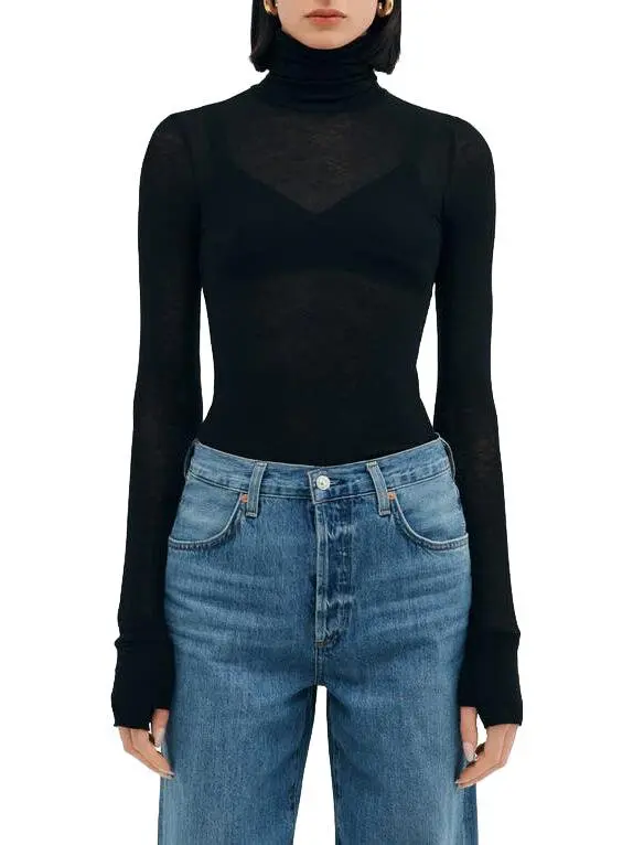 MARCELLA Tallin Sheer Turtleneck Top - Black