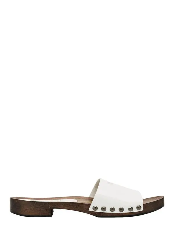 Miu Miu Leather Logo Slide Clogs - Bianco