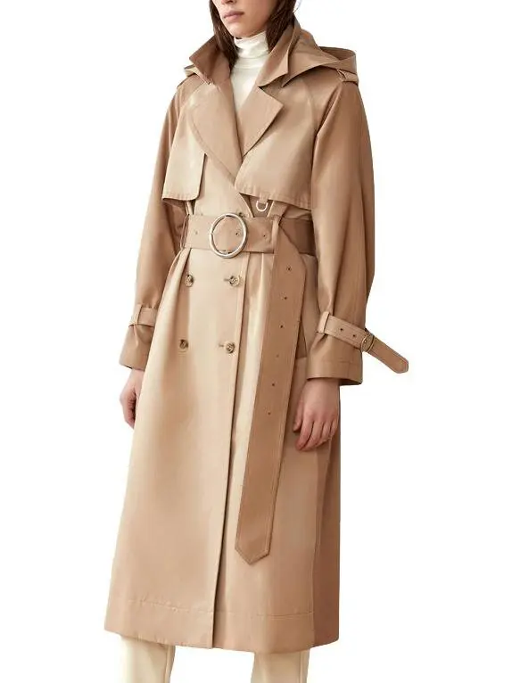 Caalo Water-resistant Cotton Gabardine Trench Coat With Removable Hood - Light Beige