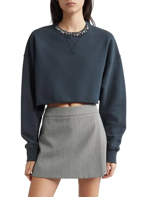 Golden Goose Crystal Embellished Cotton Crop Sweatshirt - Washed Black