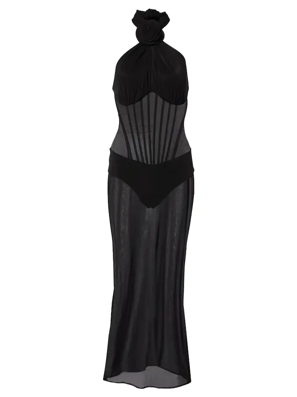 Magda Butrym Floral-appliqué Sheer Dress - Black