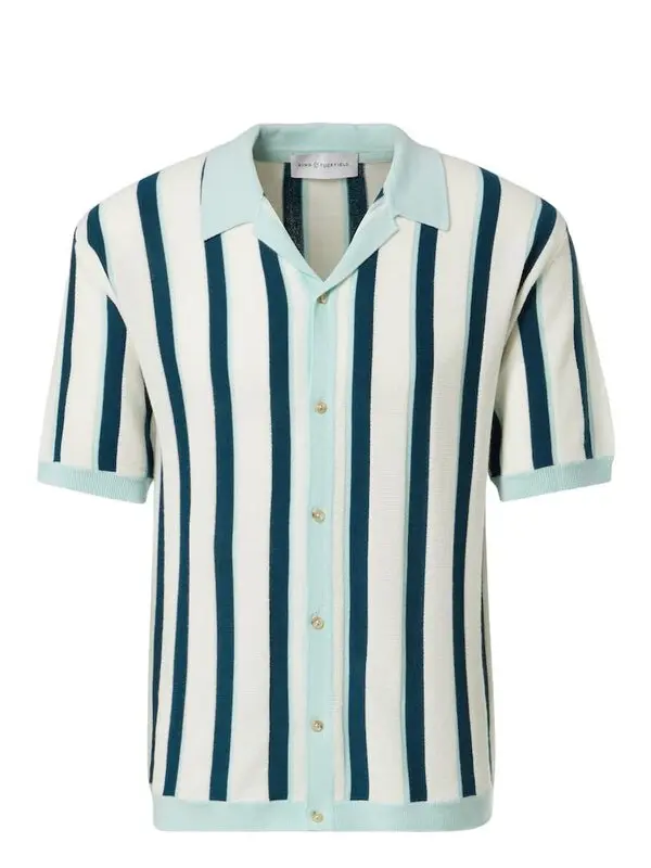King & Tuckfield Striped Knitted Wool Bowling Shirt - Multicoloured