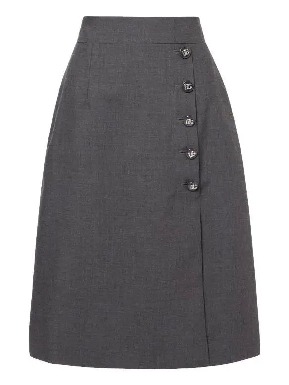 Dolce & Gabbana Virgin Wool Midi Skirt - Grey